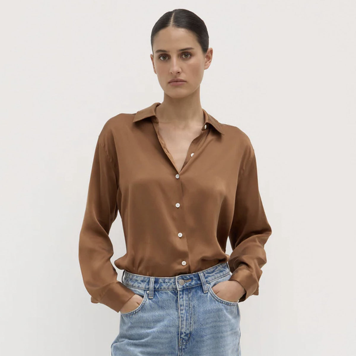 Assembly Label Pippa Silk Long Sleeve Shirt - Bronze | Tea Pea