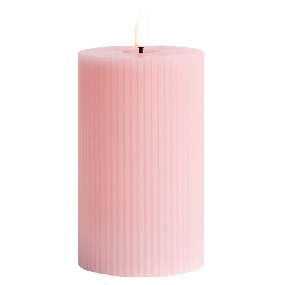 Indoor LED Pillar Candle with Timer - Pink Fluted | Tea Pea