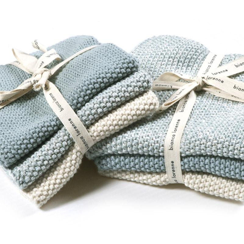 Bianca Lorenne Knitted Cotton Wash Cloth Set - Lavette Duck Egg Blue ...