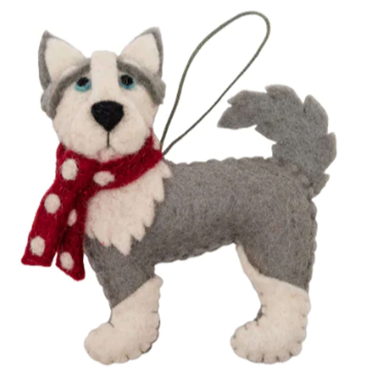 Pashom Nepal Felt Christmas Decoration - Husky with a Scarf | Tea Pea