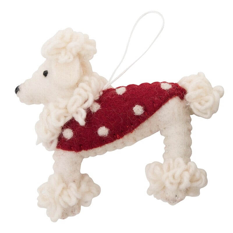 Pashom Nepal Felt Christmas Decoration - French Poodle in a Coat | Tea Pea